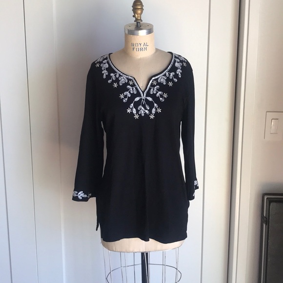 JM Collection | Tops | Tunic Black And White Embroidered | Poshmark